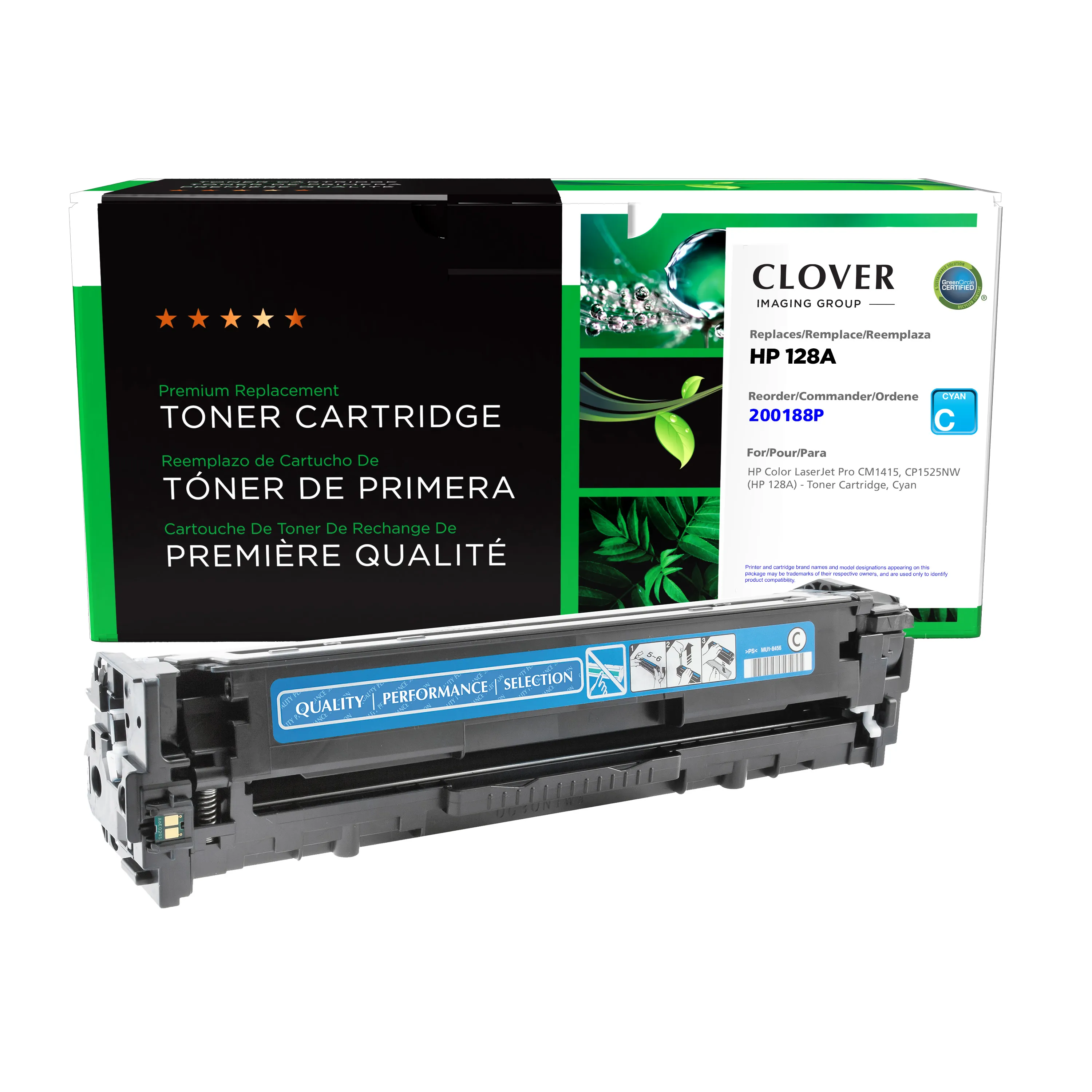 HP CE321A Remanufactured Cyan Color Laser Cartridge | Clover Imaging USA