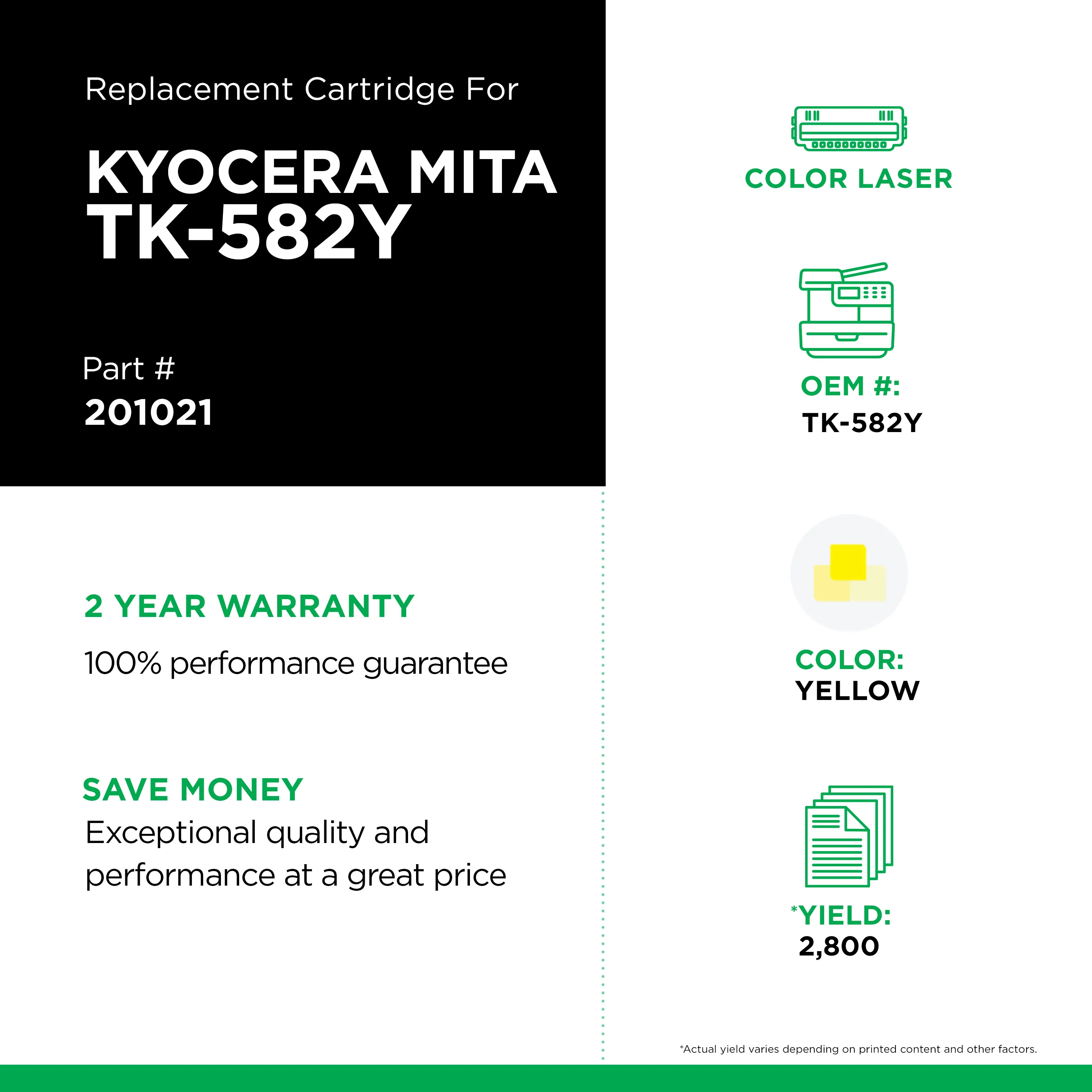 Kyocera Mita TK-582Y Non-OEM New Yellow Color Laser Cartridge | Clover ...