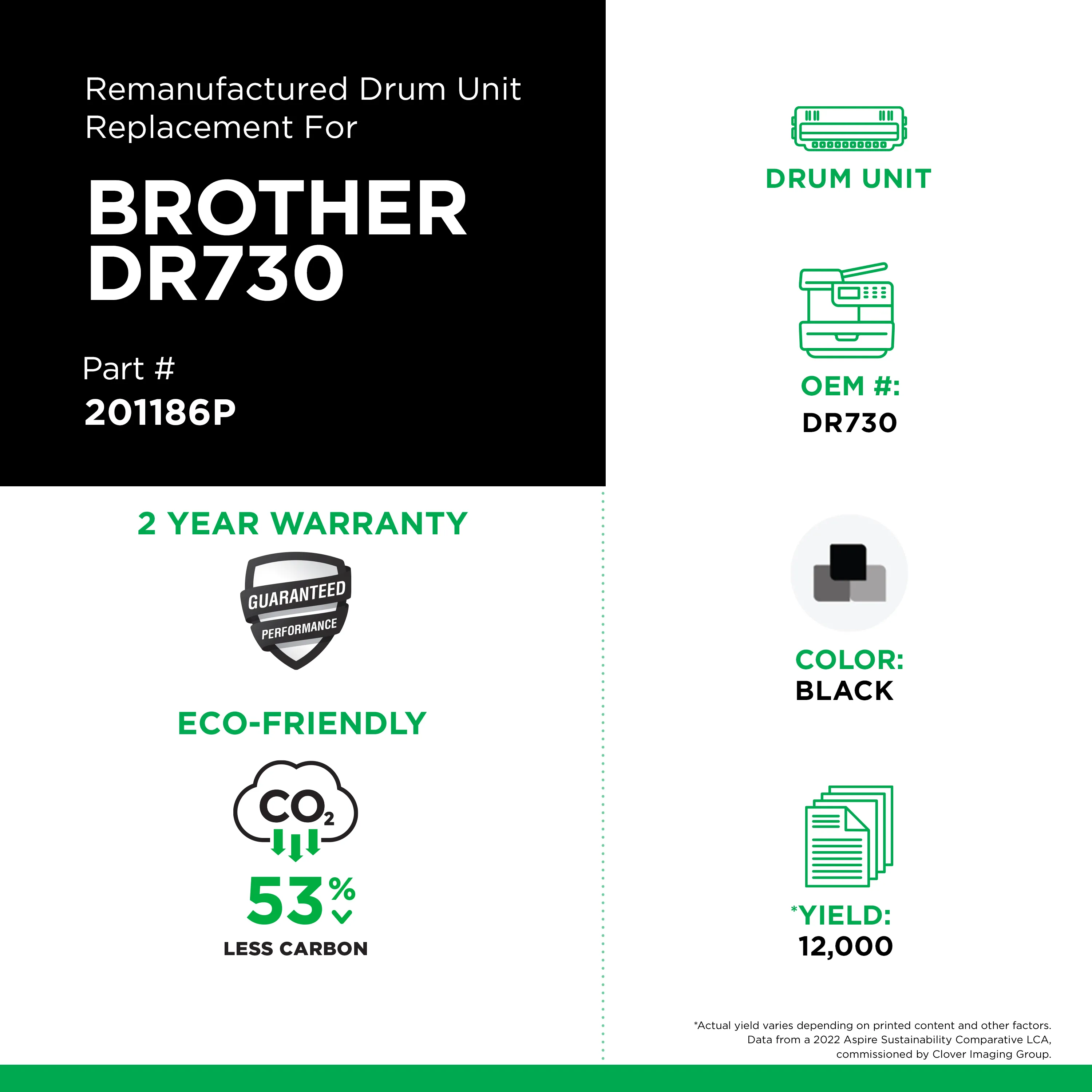 Brother DR730 Remanufactured Black Laser Cartridge | Clover Imaging USA
