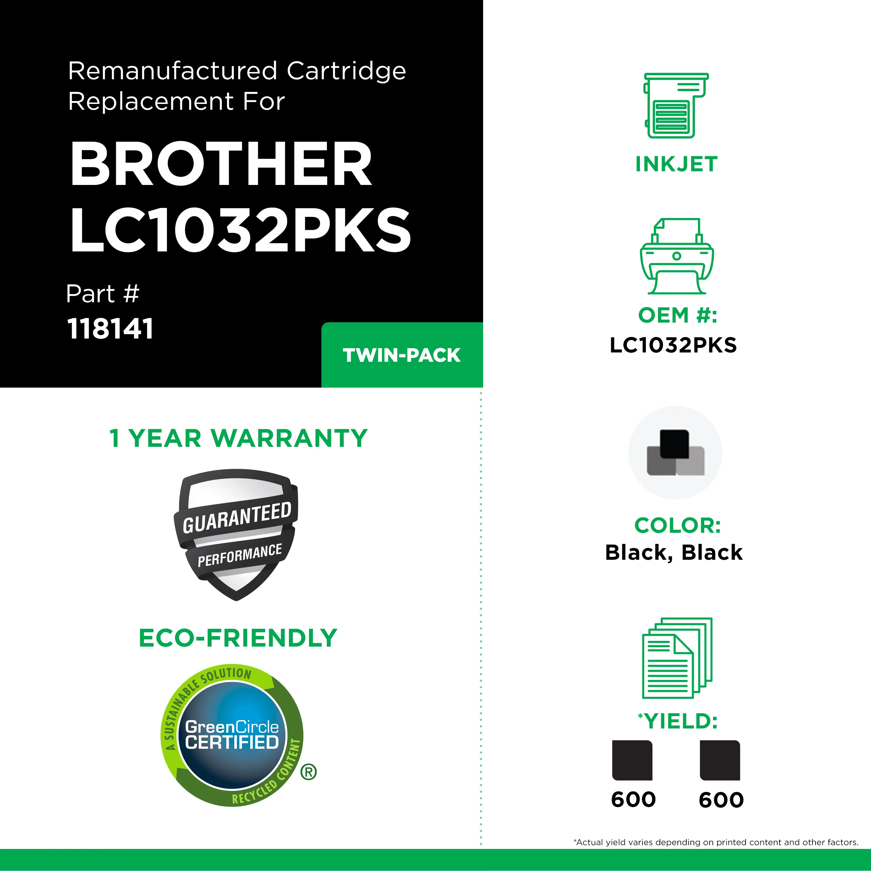 Brother LC1032PKS LC103XL Remanufactured Black Ink Cartridge | Clover ...