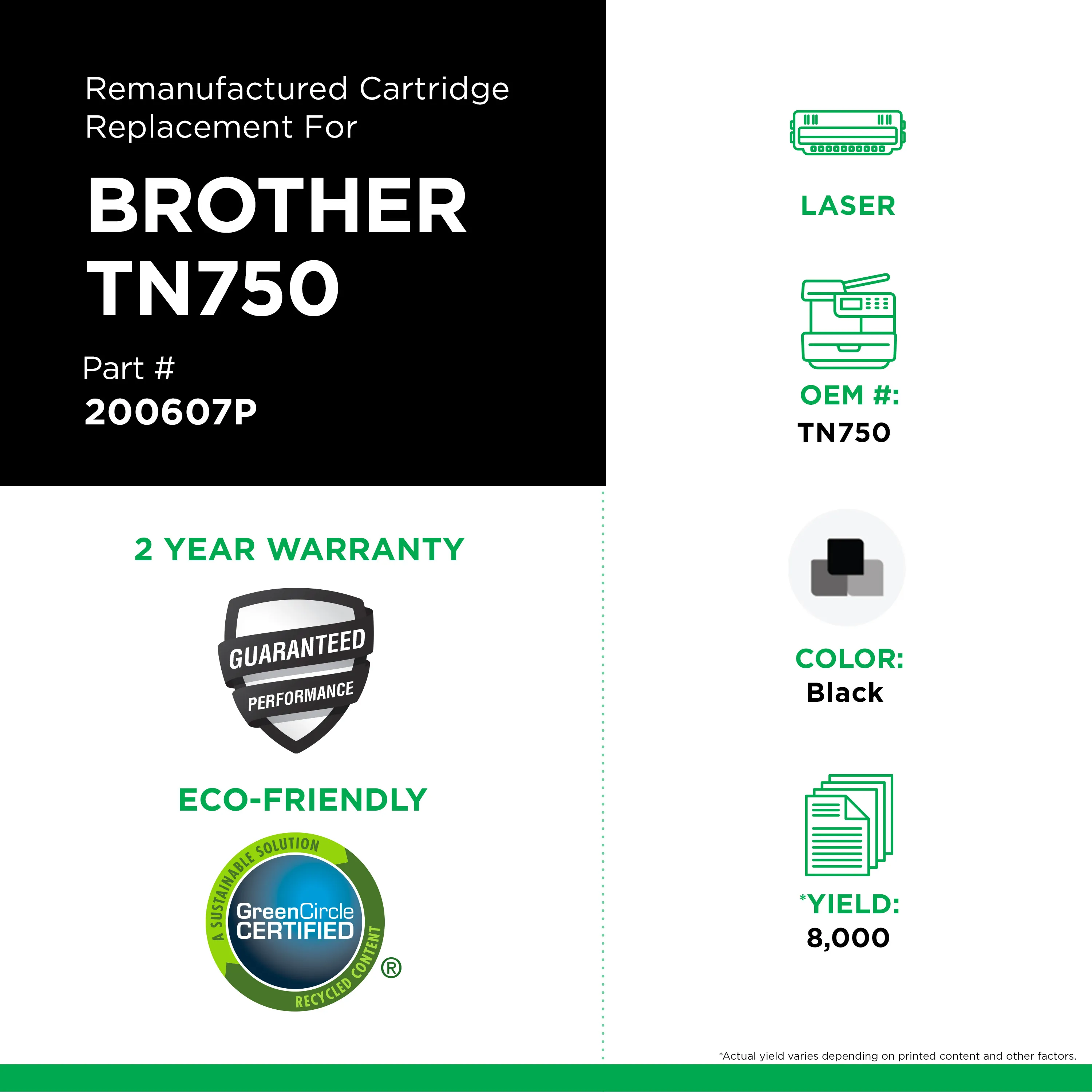 Brother TN750 Remanufactured Black Laser Cartridge | Clover Imaging USA