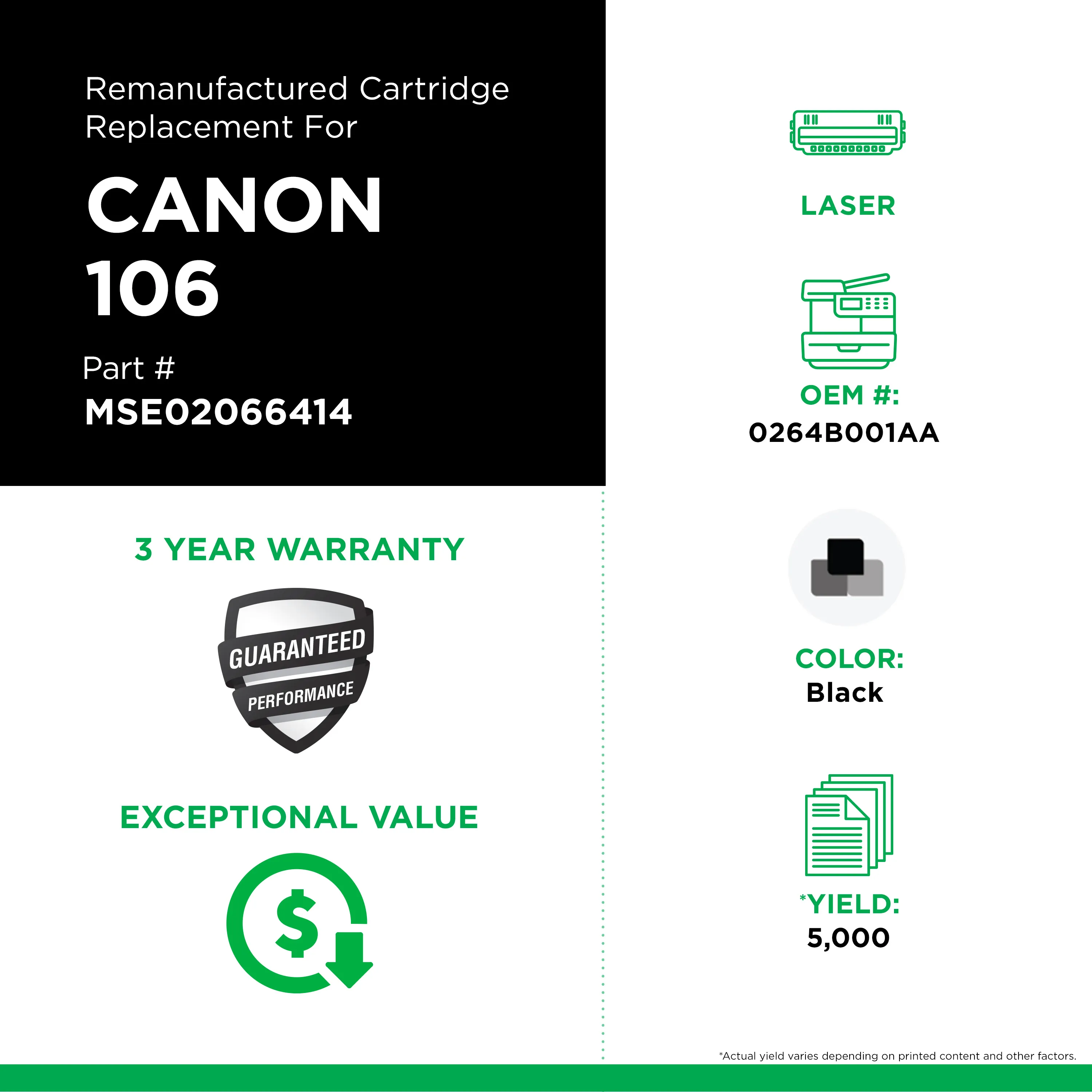 Canon 0264B001AA 1153B001AA Remanufactured Black Laser Cartridge ...