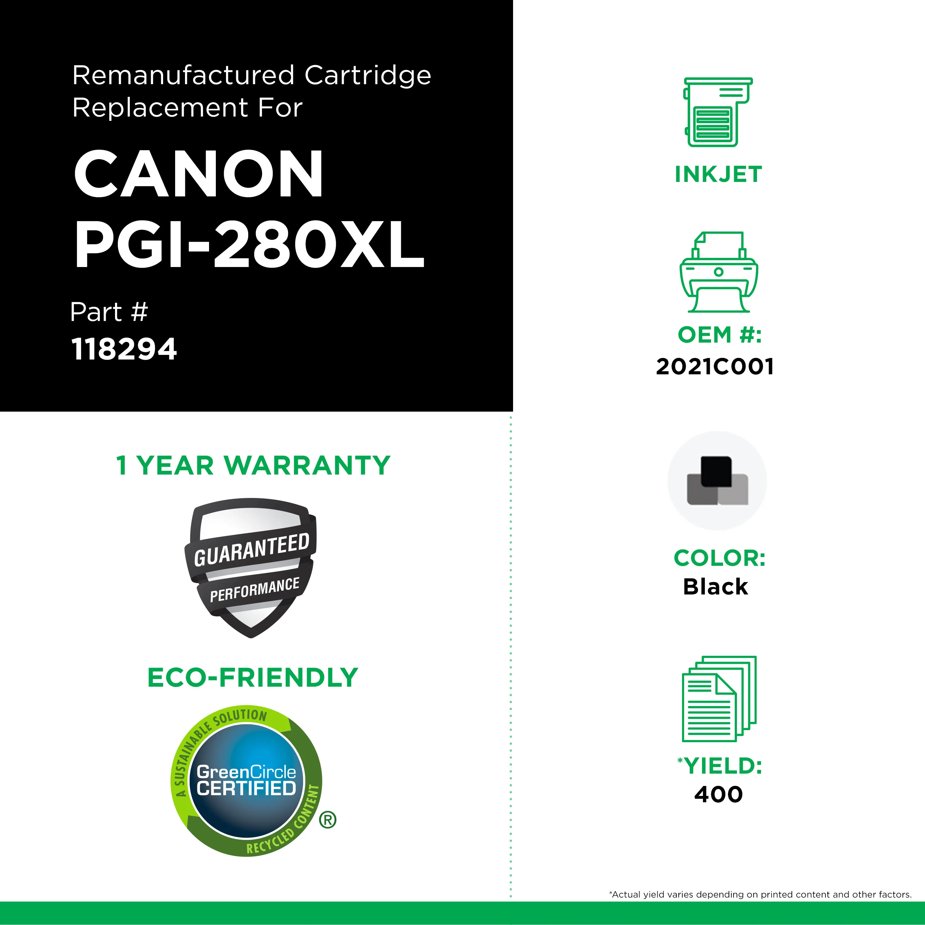 Canon 2021C001 PGI-280XL Remanufactured Black Ink Cartridge | Clover ...