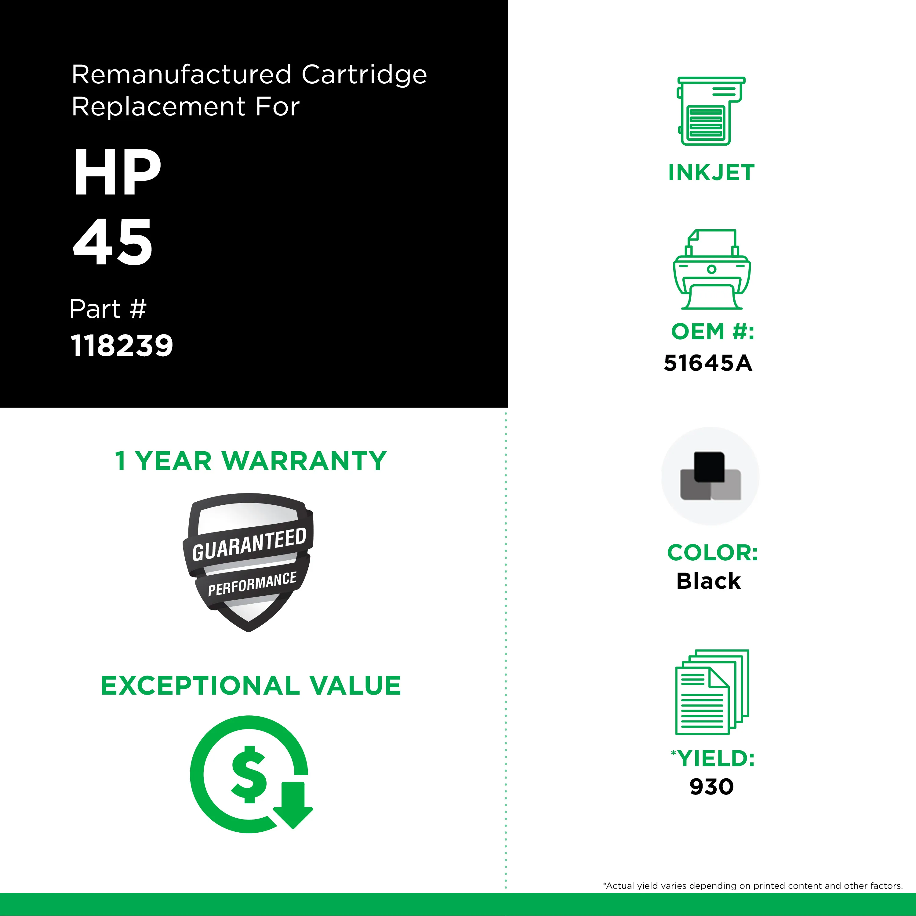 HP 51645A Non-OEM New Black Ink Cartridge | Clover Imaging Group USA