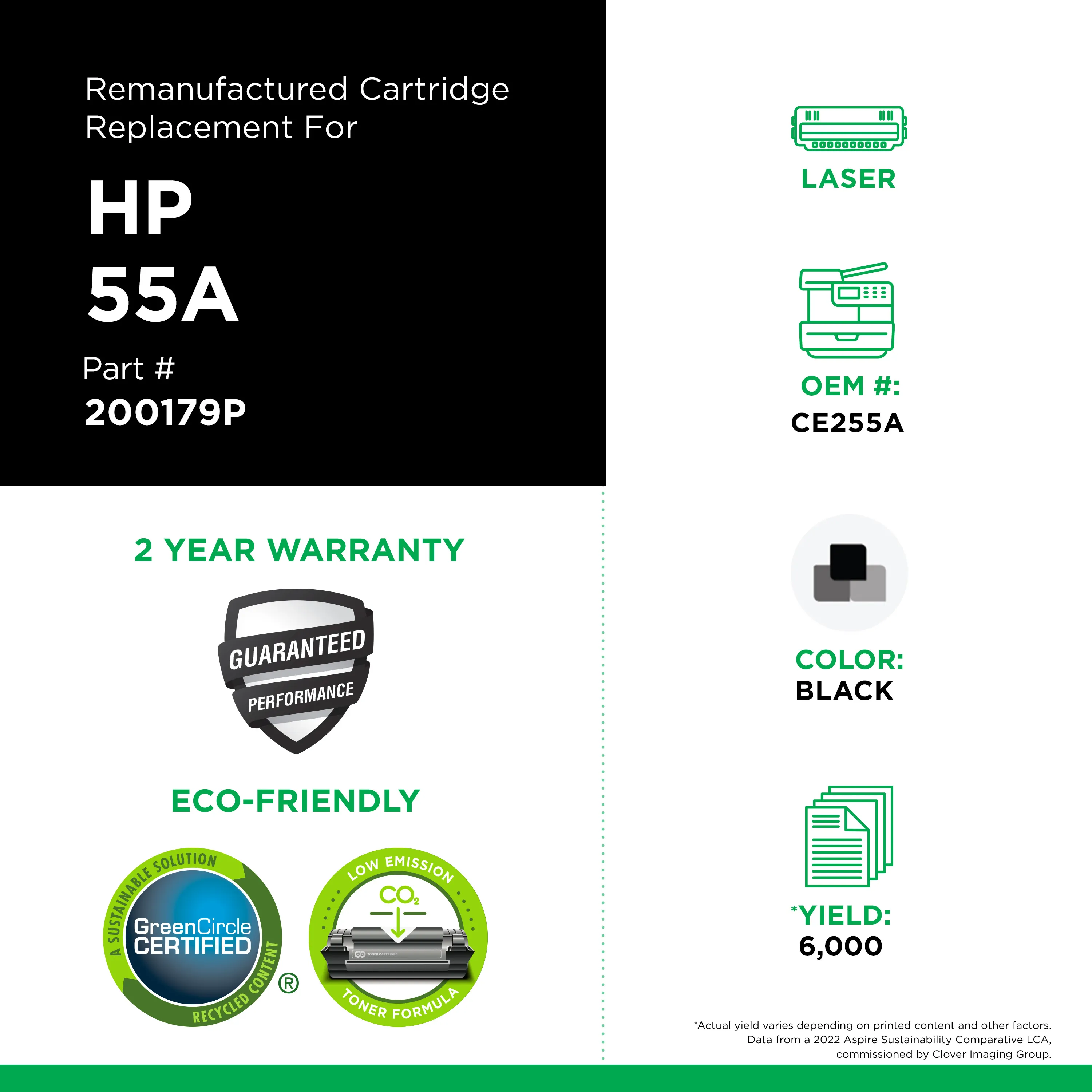 HP CE255A Remanufactured Black Laser Cartridge | Clover Imaging USA