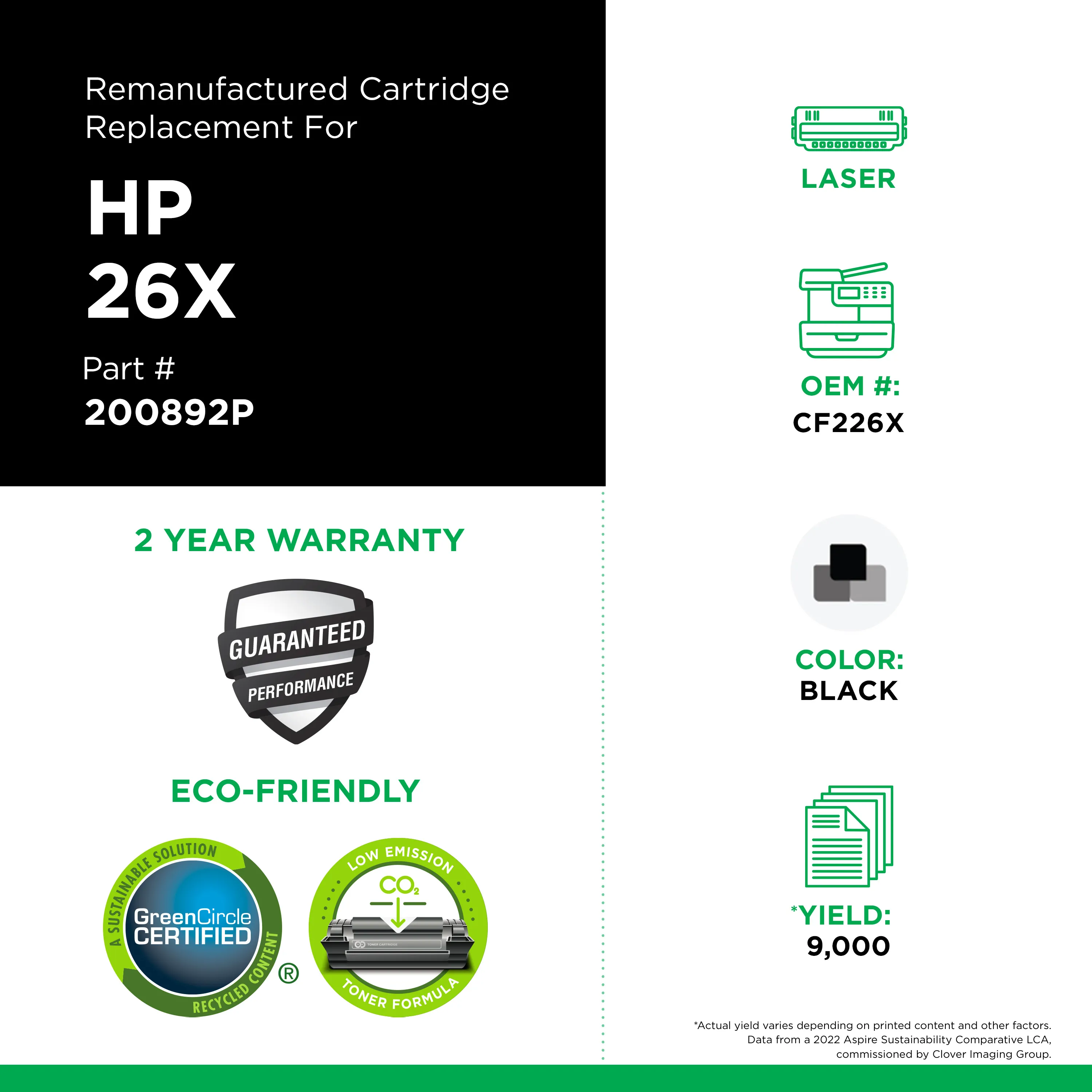 HP CF226X Remanufactured Black Laser Cartridge | Clover Imaging USA