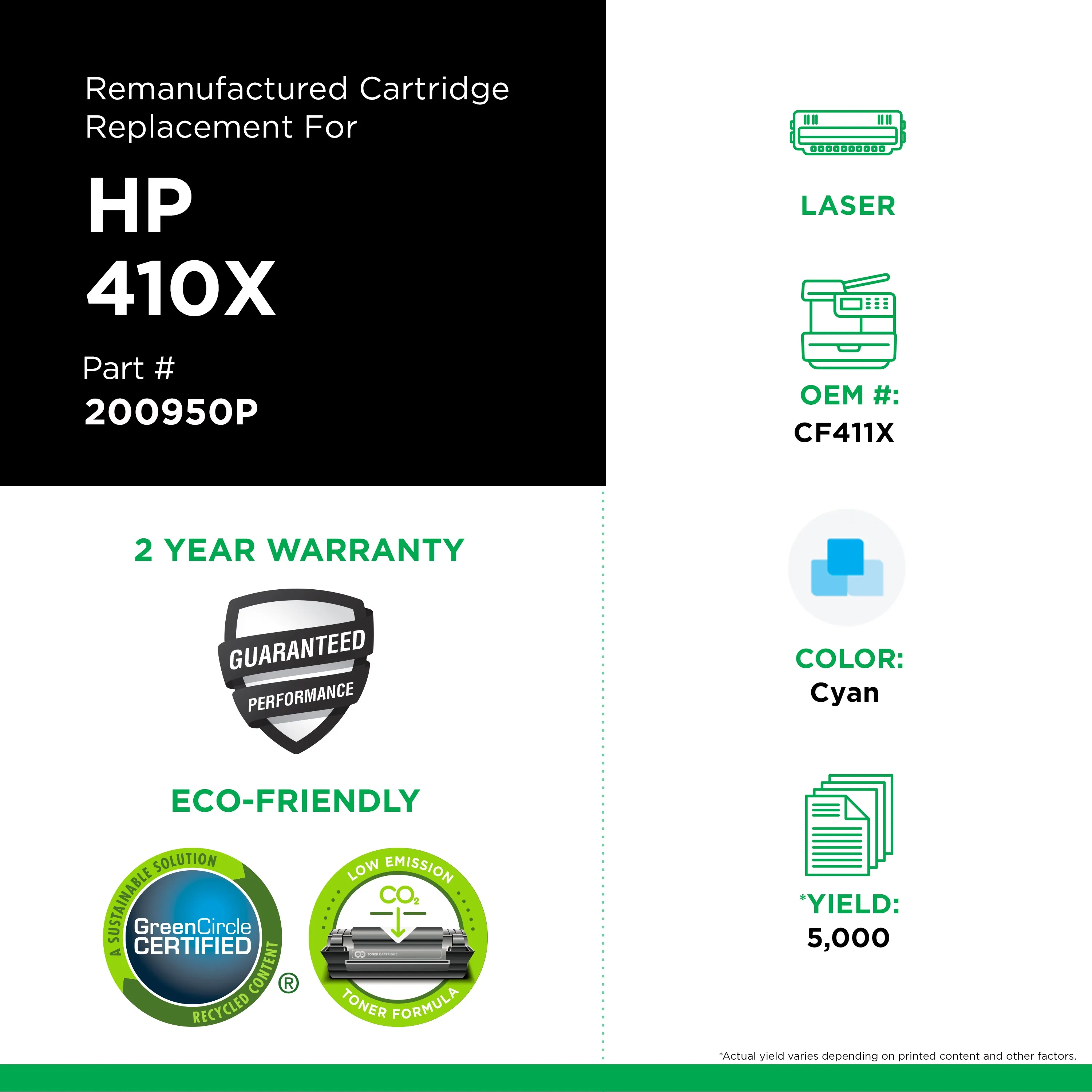 HP CF411X Remanufactured Cyan Color Laser Cartridge | Clover Imaging USA