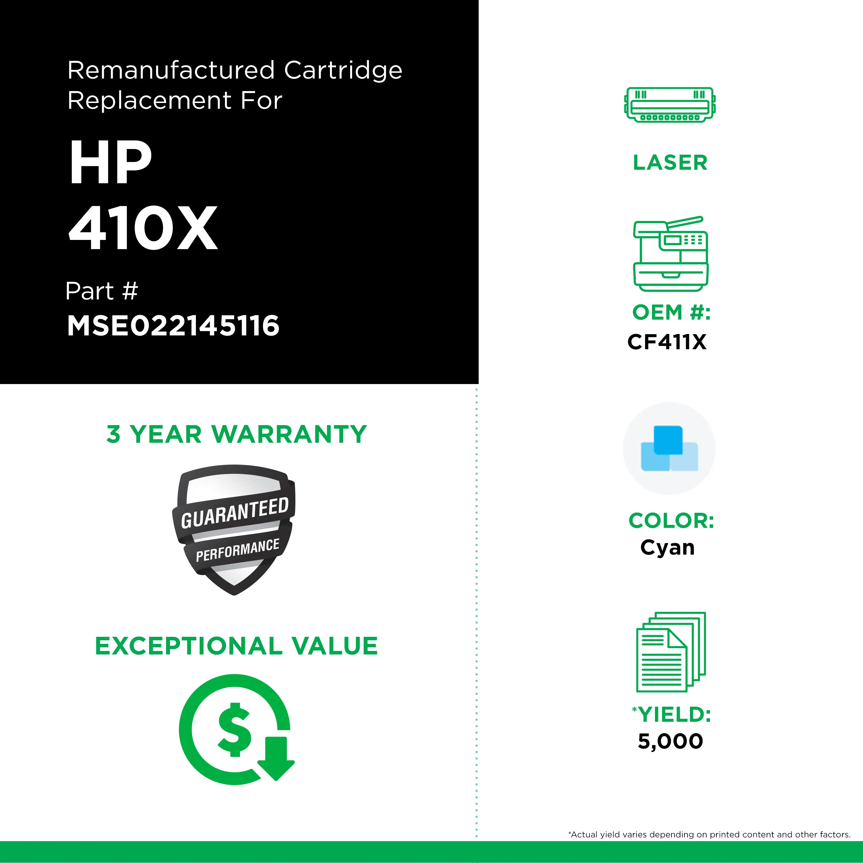HP CF411X Remanufactured Cyan Color Laser Cartridge | Clover Imaging USA