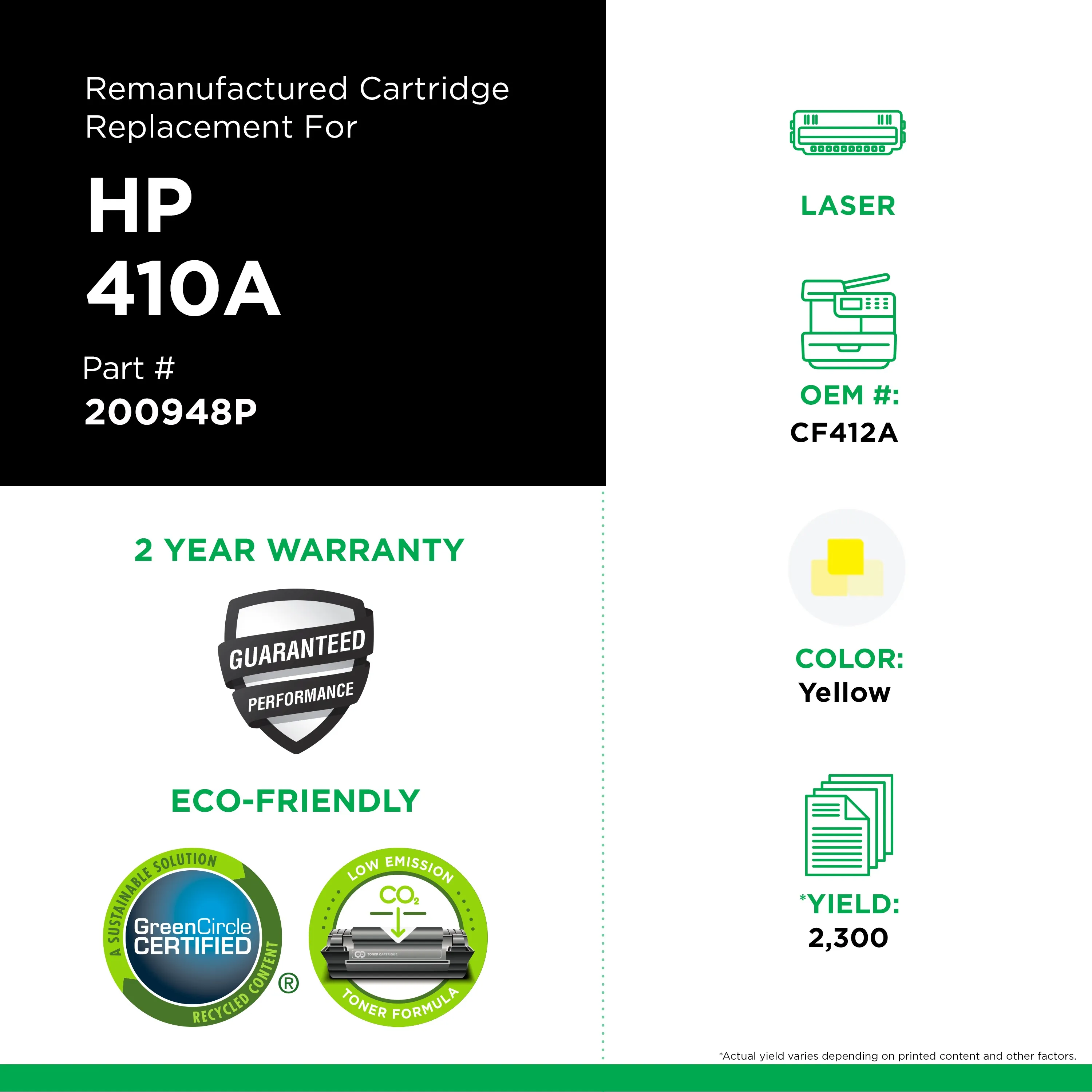 HP CF412A Remanufactured Yellow Color Laser Cartridge | Clover Imaging USA