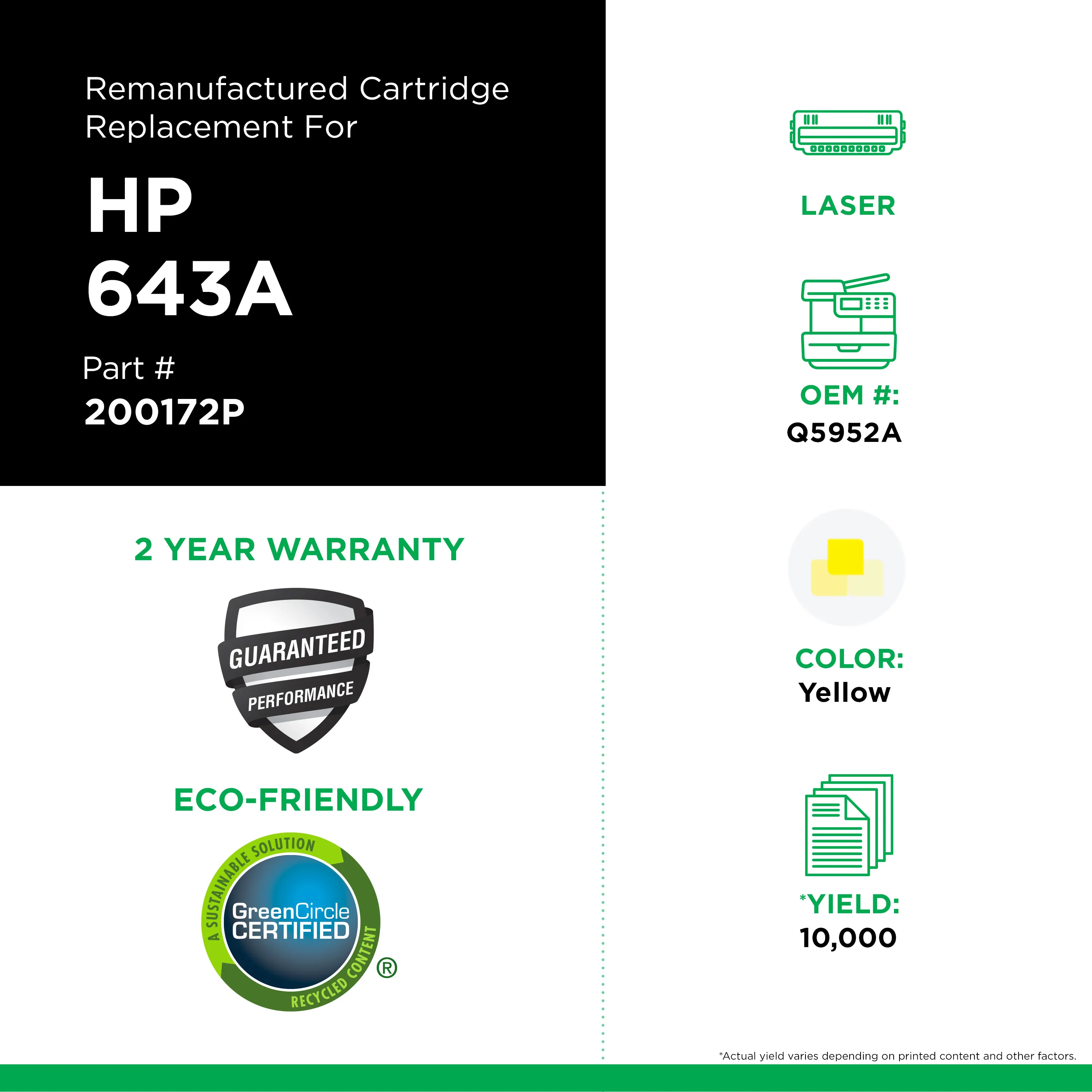 HP Q5952A Remanufactured Yellow Color Laser Cartridge | Clover Imaging USA