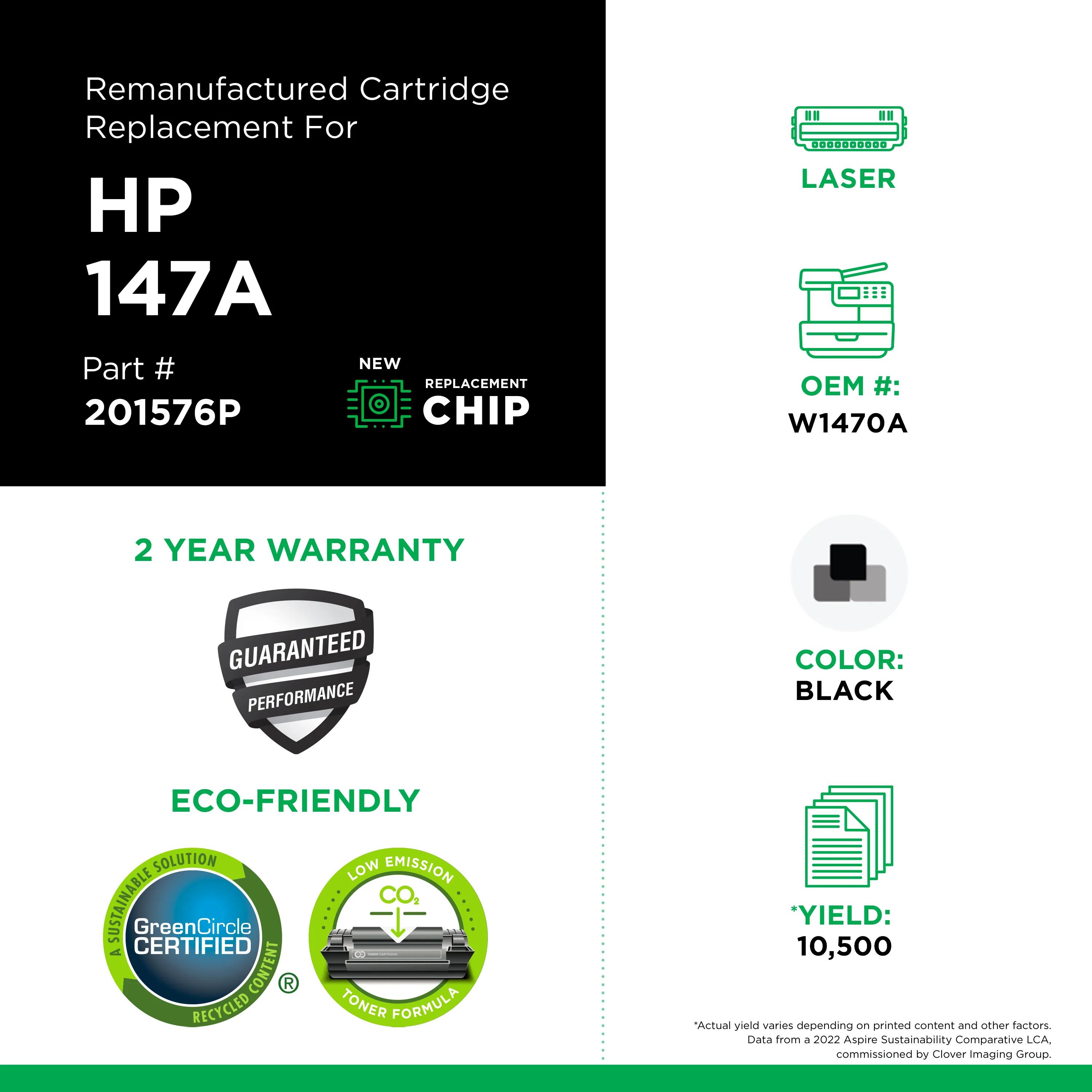 HP W1470A Remanufactured Black Laser Cartridge | Clover Imaging USA