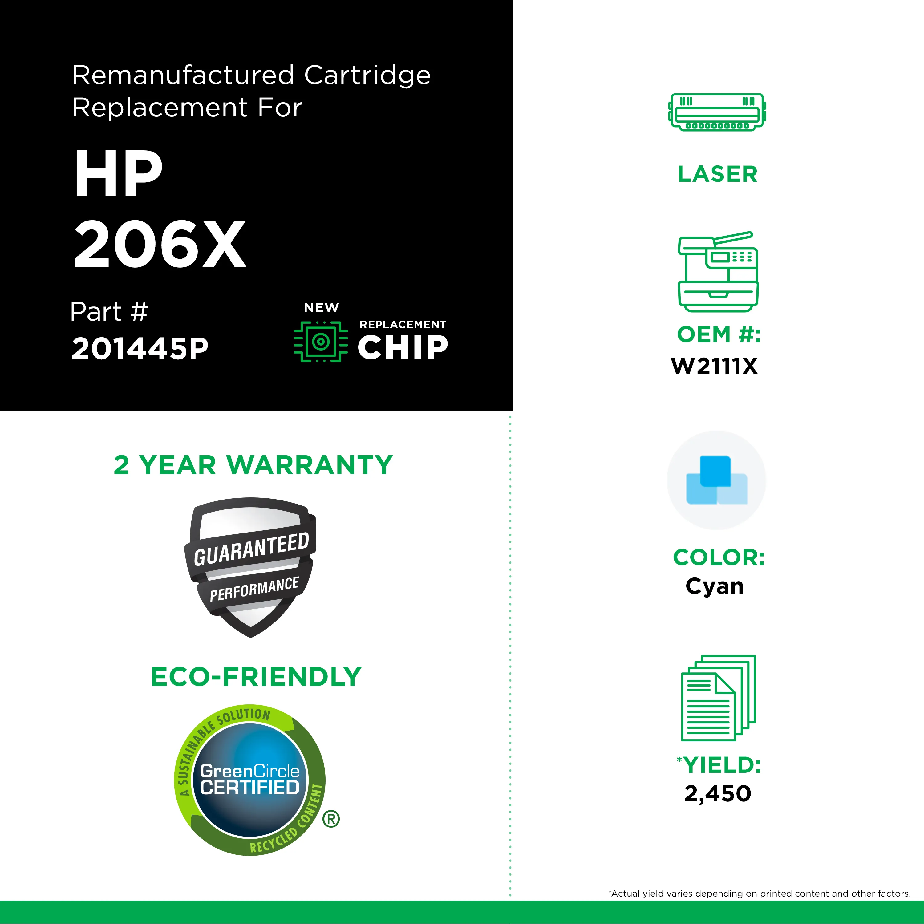 HP W2111X Remanufactured Cyan Color Laser Cartridge | Clover Imaging USA