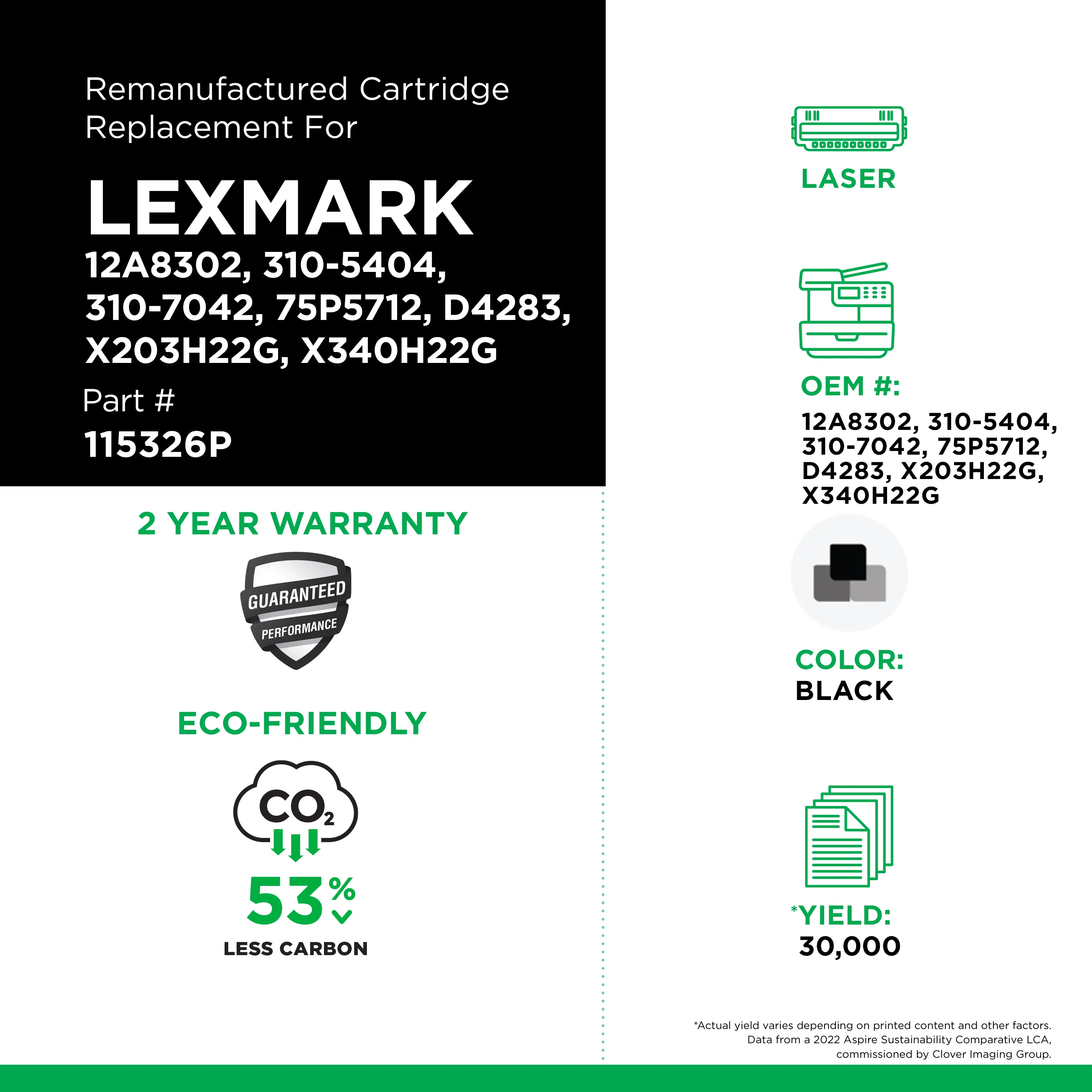Lexmark 12A8302 X340H22G Remanufactured Black Laser Cartridge | Clover Imaging USA