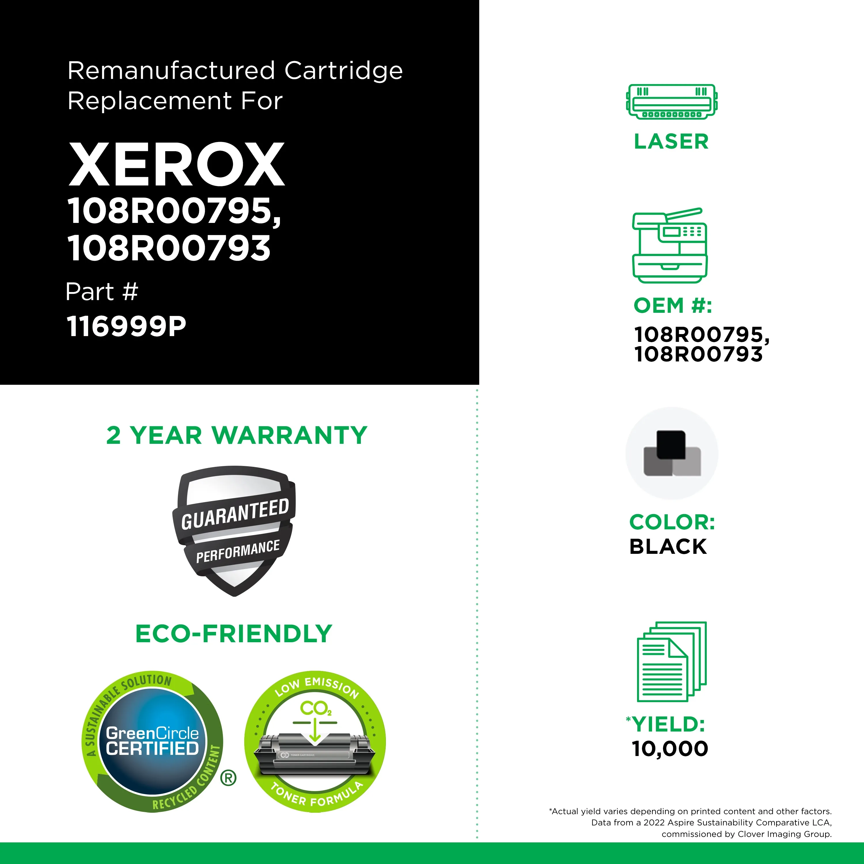 Xerox 108R00795 Remanufactured Black Laser Cartridge | Clover Imaging USA