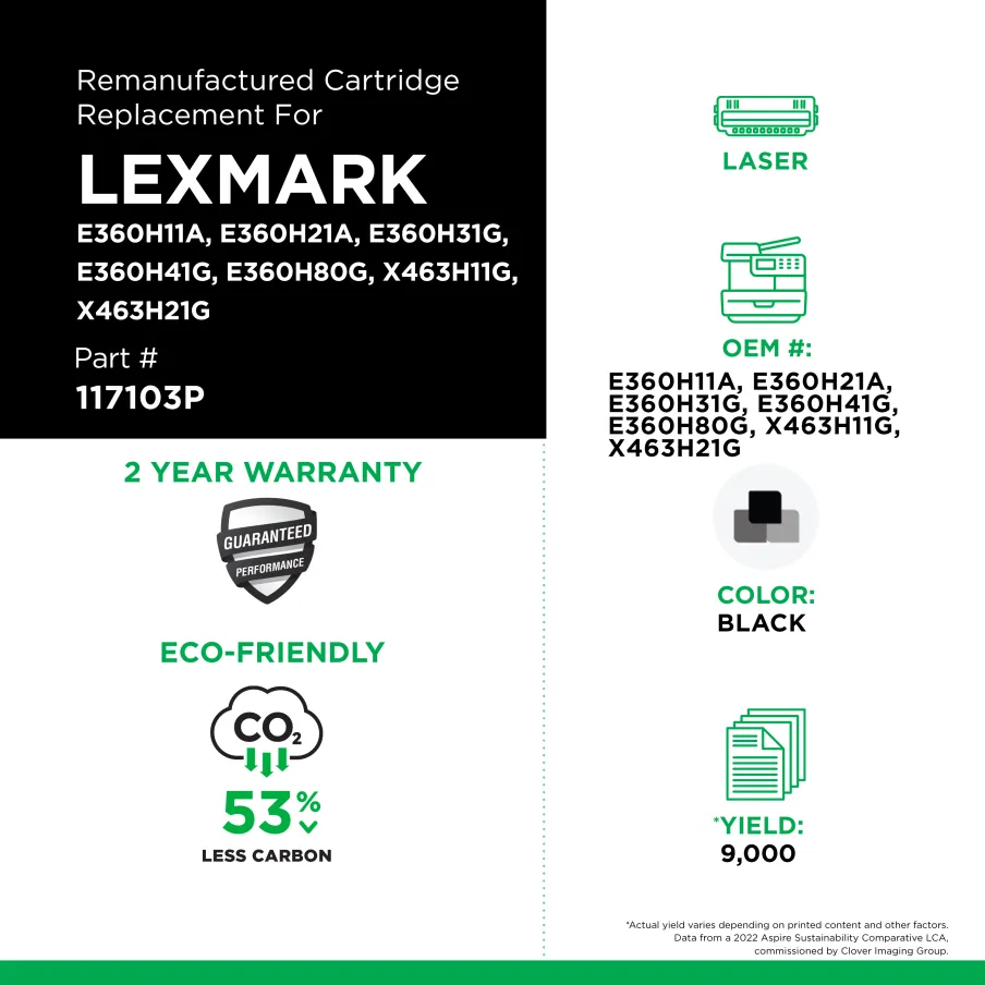 Lexmark E360H11A E360H21A Remanufactured Black Laser Cartridge | Clover ...
