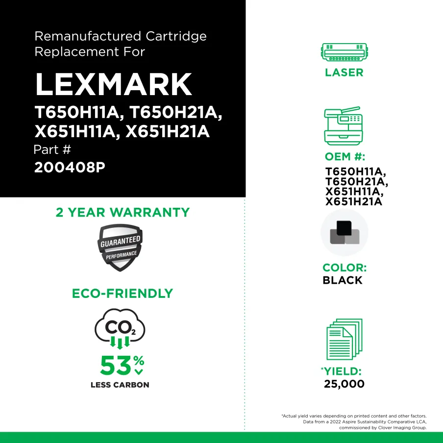 Lexmark T650H11A T650H21A Remanufactured Black Laser Cartridge | Clover ...